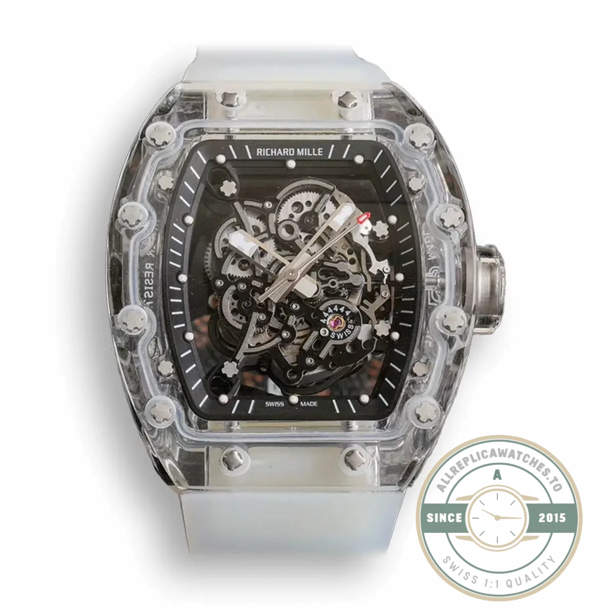 Replica Richard Mille 055 Glass Transparent Black Bezel